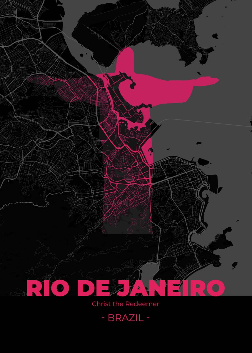'Rio De Janeiro City Map' Poster, picture, metal print, paint by ...