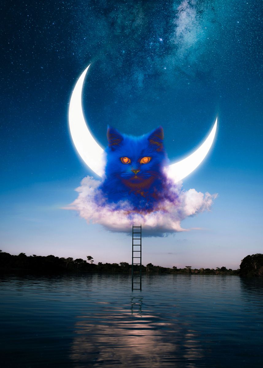 'Blue Cat Moon' Poster by Geral Dwi Cahyo | Displate
