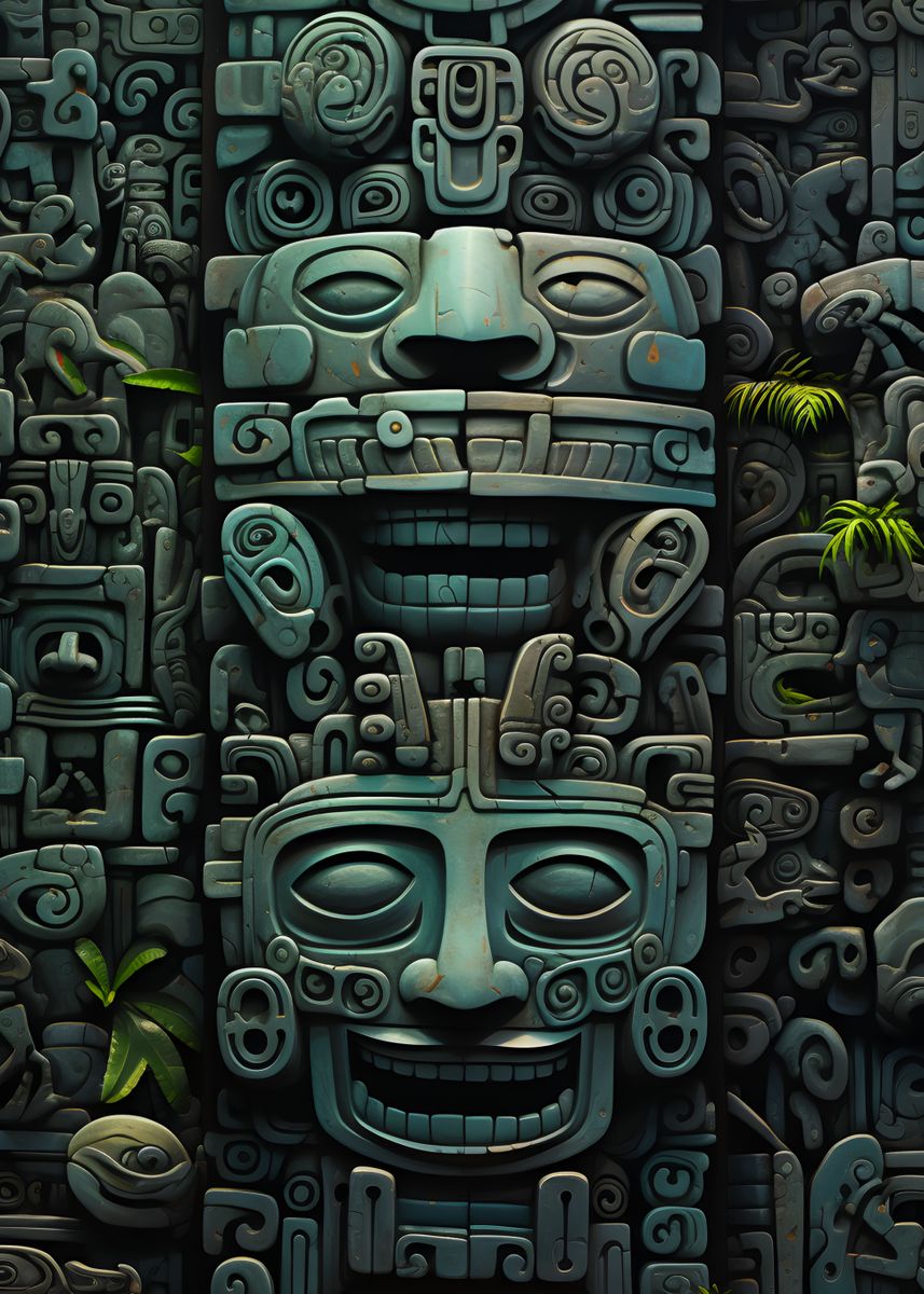 'AZTEC TRIBAL SCULPTURE' Poster, picture, metal print, paint by Nex ...