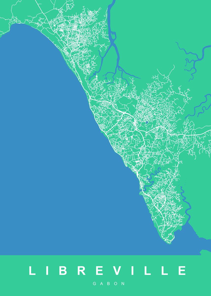 'MAP LIBREVILLE GABON' Poster, picture, metal print, paint by UrbanMaps | Displate