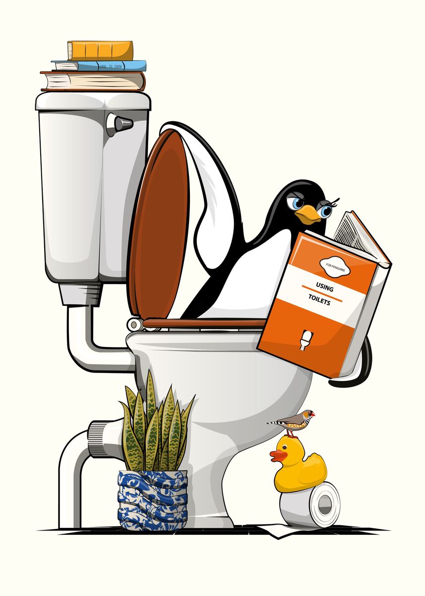'Penguin trying to Toilet' Poster, picture, metal print, paint by ...
