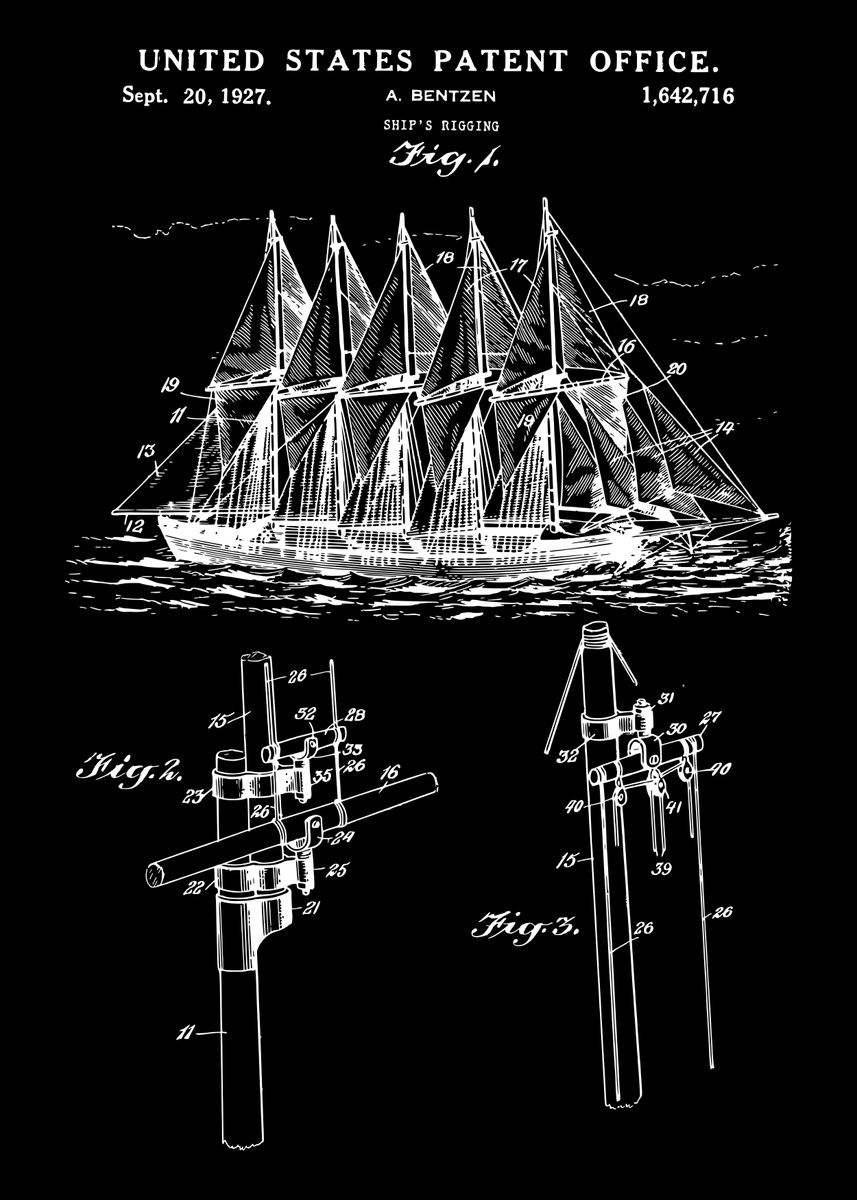 'Ships Rigging Patent' Poster, picture, metal print, paint by Sam Kal ...