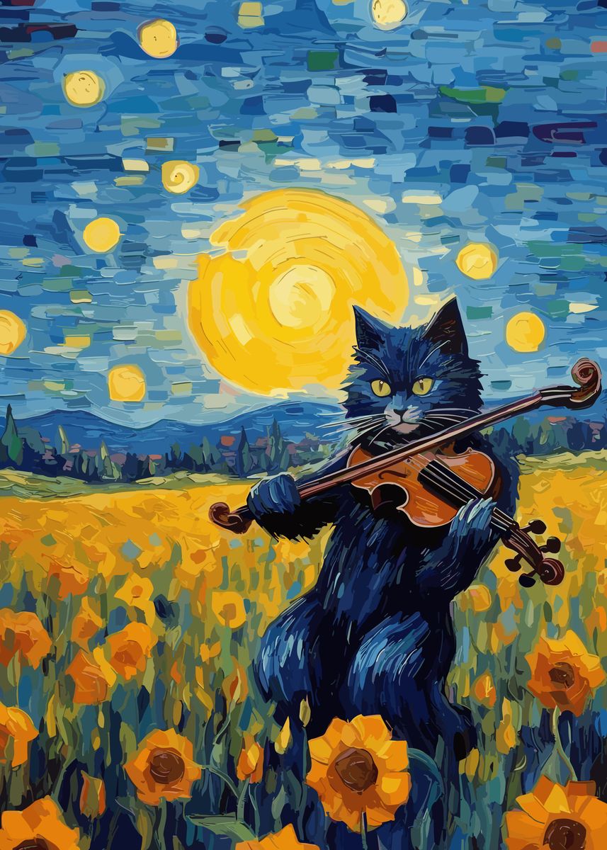 'Cat style van gogh' Poster, picture, metal print, paint by Yllar Obito ...