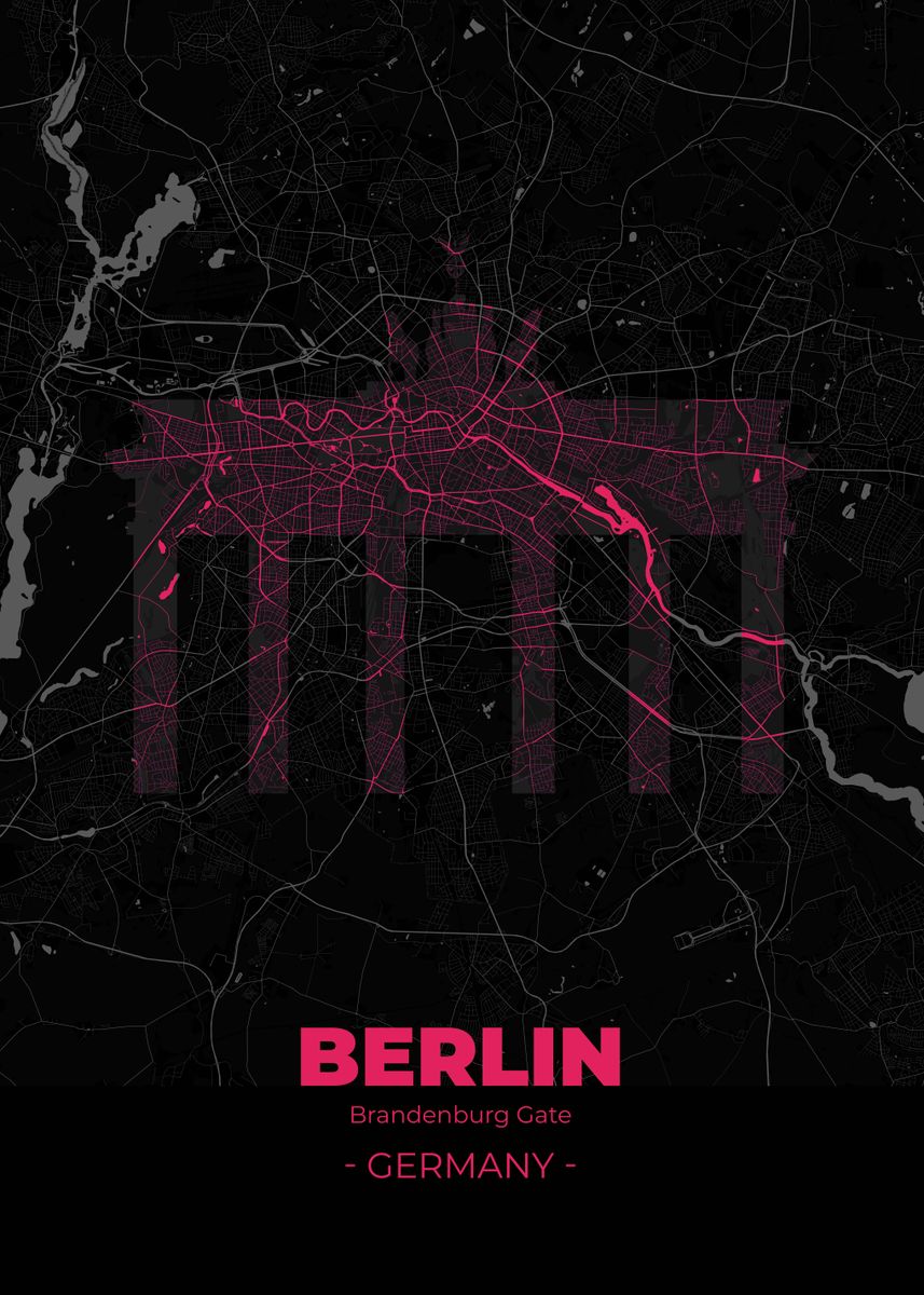 'Berlin City Map Pink' Poster by Insaniel Digital Handcraft | Displate