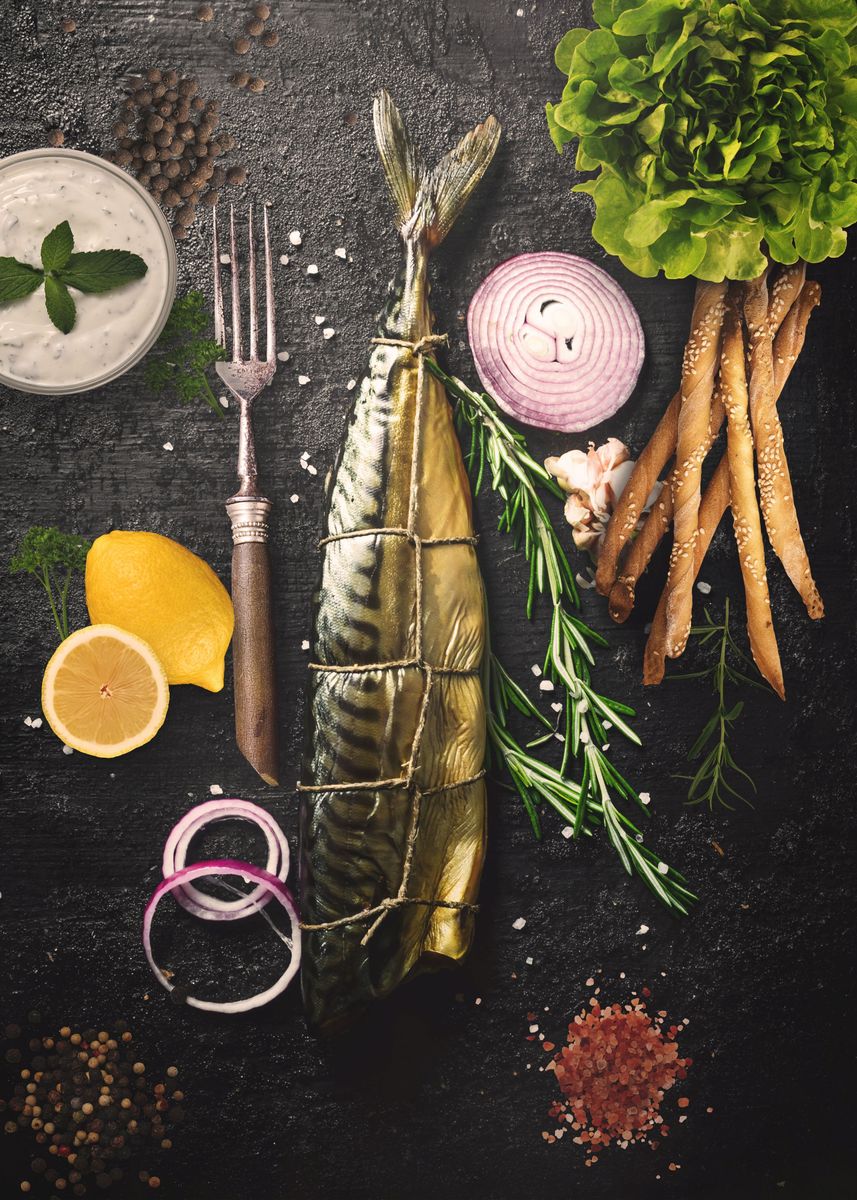 'Smoked fish menu' Poster, picture, metal print, paint by Stefan Merz ...