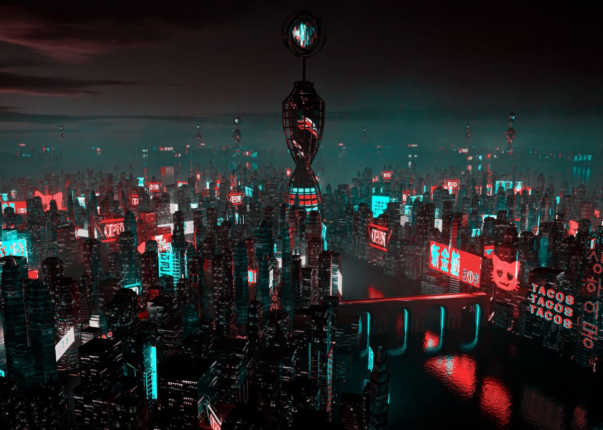 'Dark Cyber City' Poster by LiquidFortress | Displate