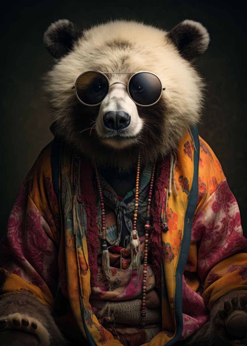 'Hippie Panda' Poster, picture, metal print, paint by Frank Hirschle ...