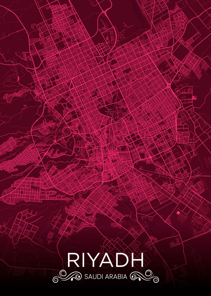 'Riyadh City Map' Poster, picture, metal print, paint by Hendri ...