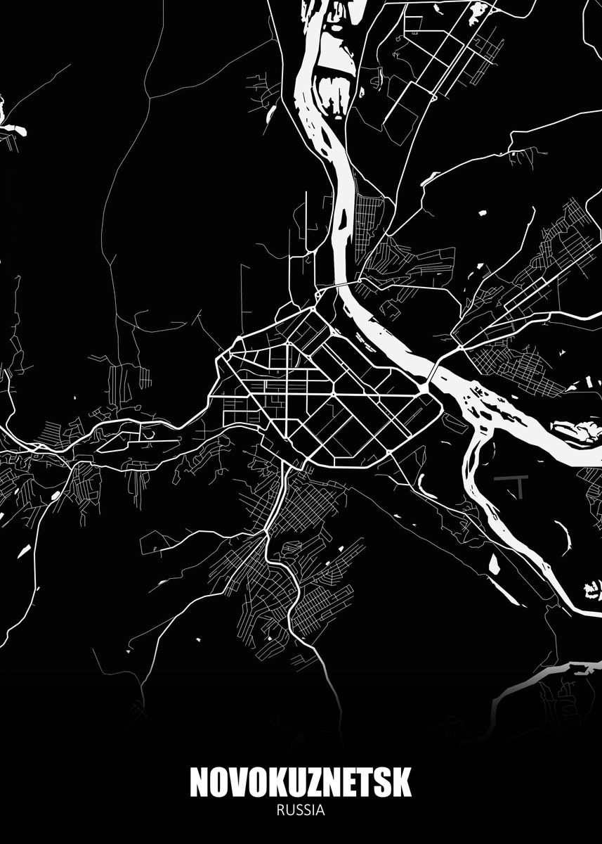 'Novokuznetsk Russia Map' Poster, picture, metal print, paint by Zake ...