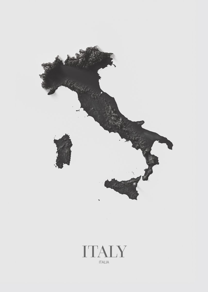 'Italy Shaded Relief Map' Poster, picture, metal print, paint by ...