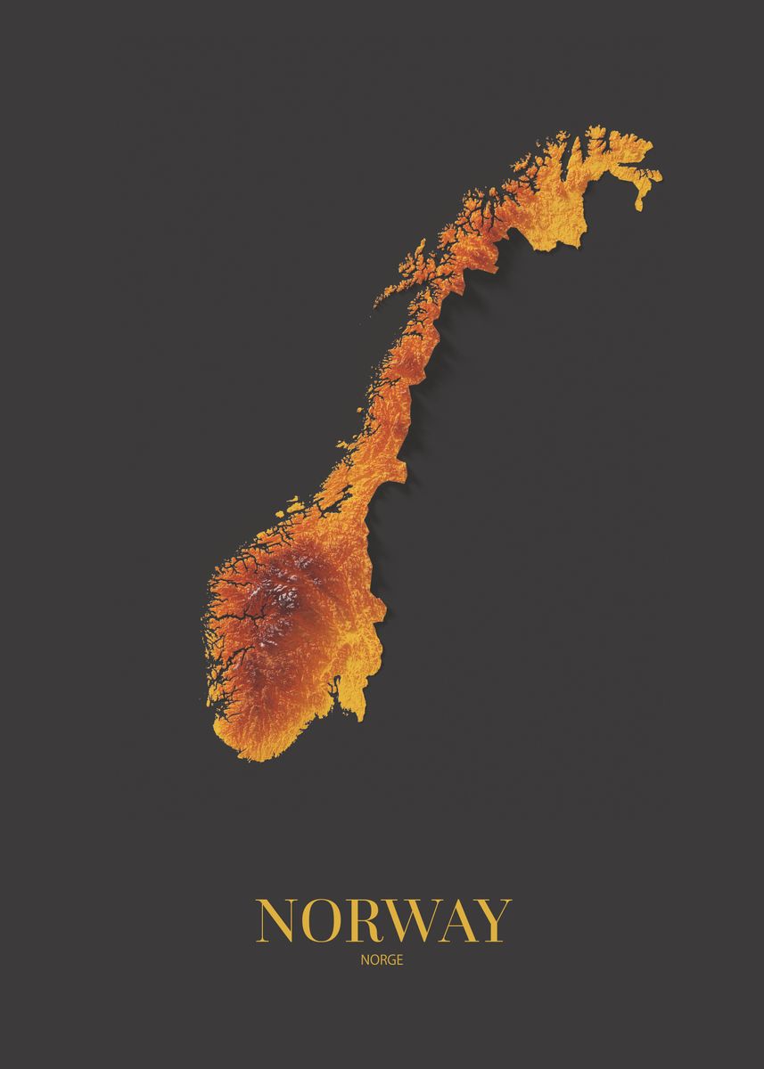 'Norway Shaded Relief Map' Poster, picture, metal print, paint by Posterium Wall Art | Displate