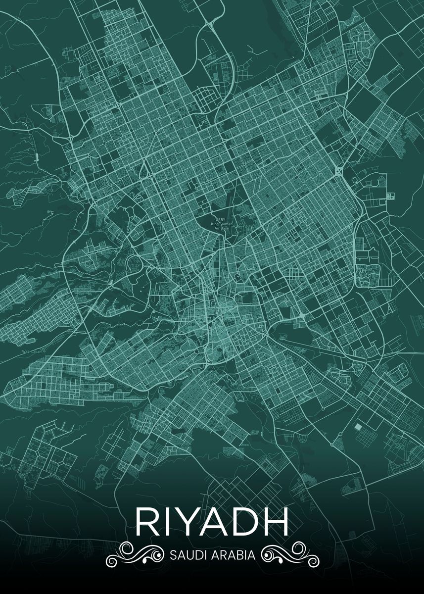 'Riyadh City Map' Poster, picture, metal print, paint by Hendri ...