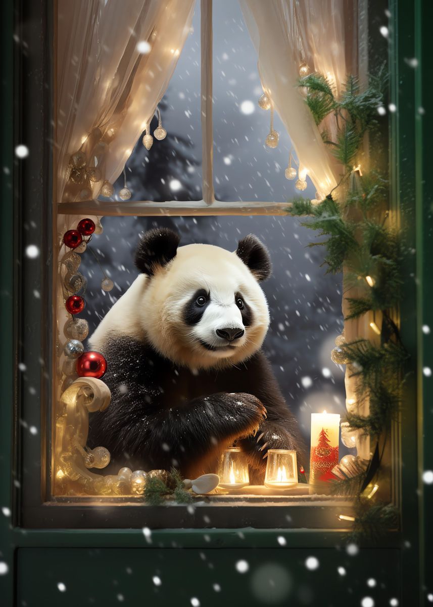 'Christmas Panda' Poster, picture, metal print, paint by Whimsical ...