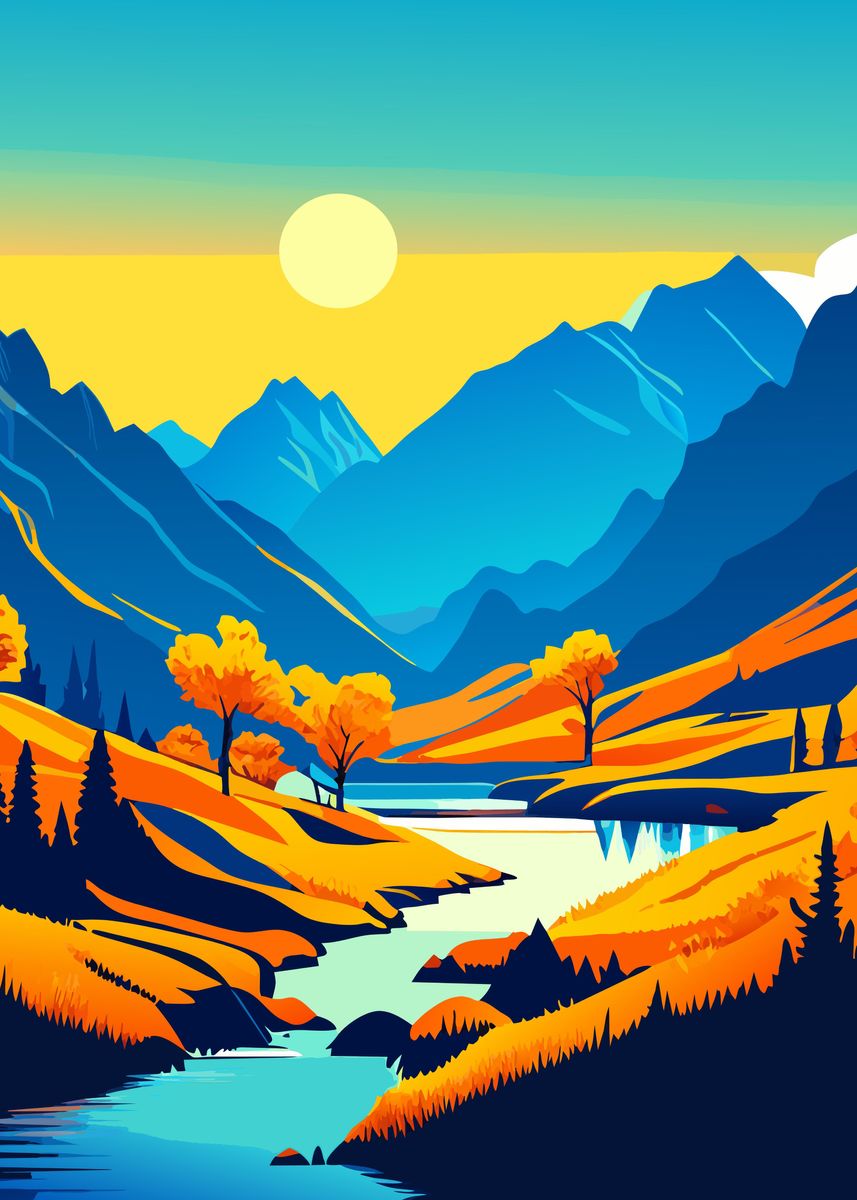 'Nature Sunset Landscape' Poster by crbn design | Displate
