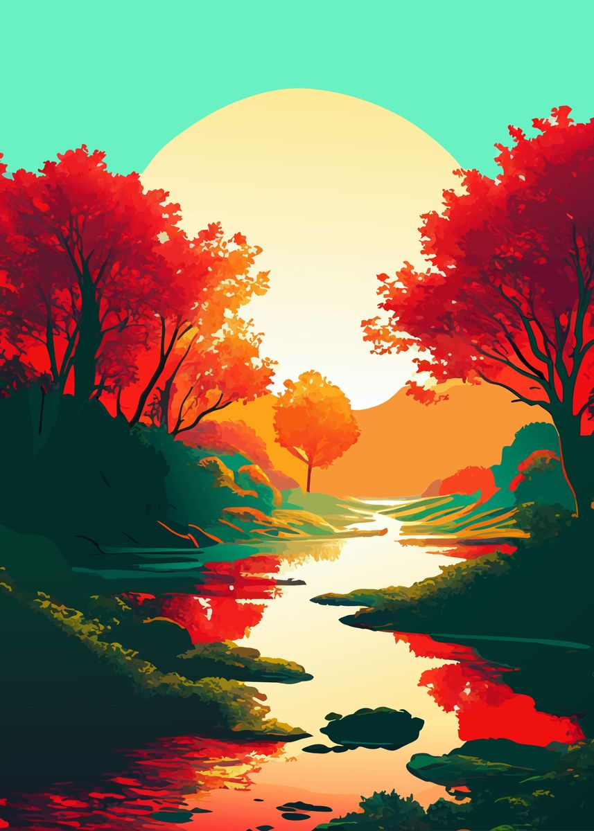 'Nature Sunset Landscape' Poster, picture, metal print, paint by crbn ...
