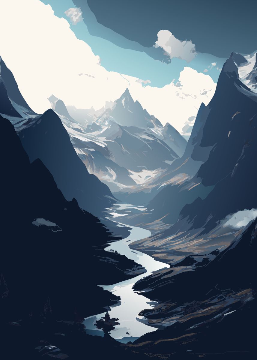 'Nature Mountain Valley' Poster, picture, metal print, paint by crbn ...