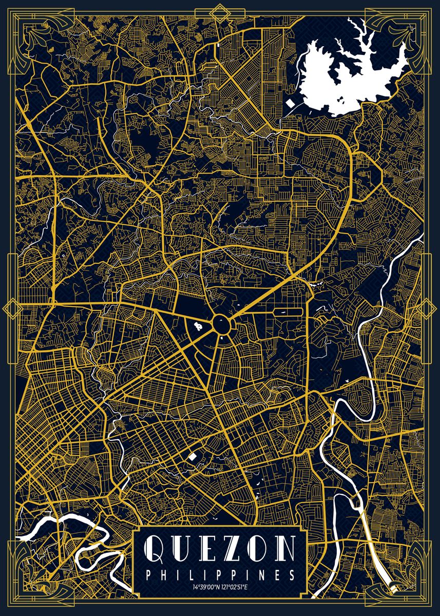 'Quezon City Map Gold' Poster, picture, metal print, paint by deMAP ...