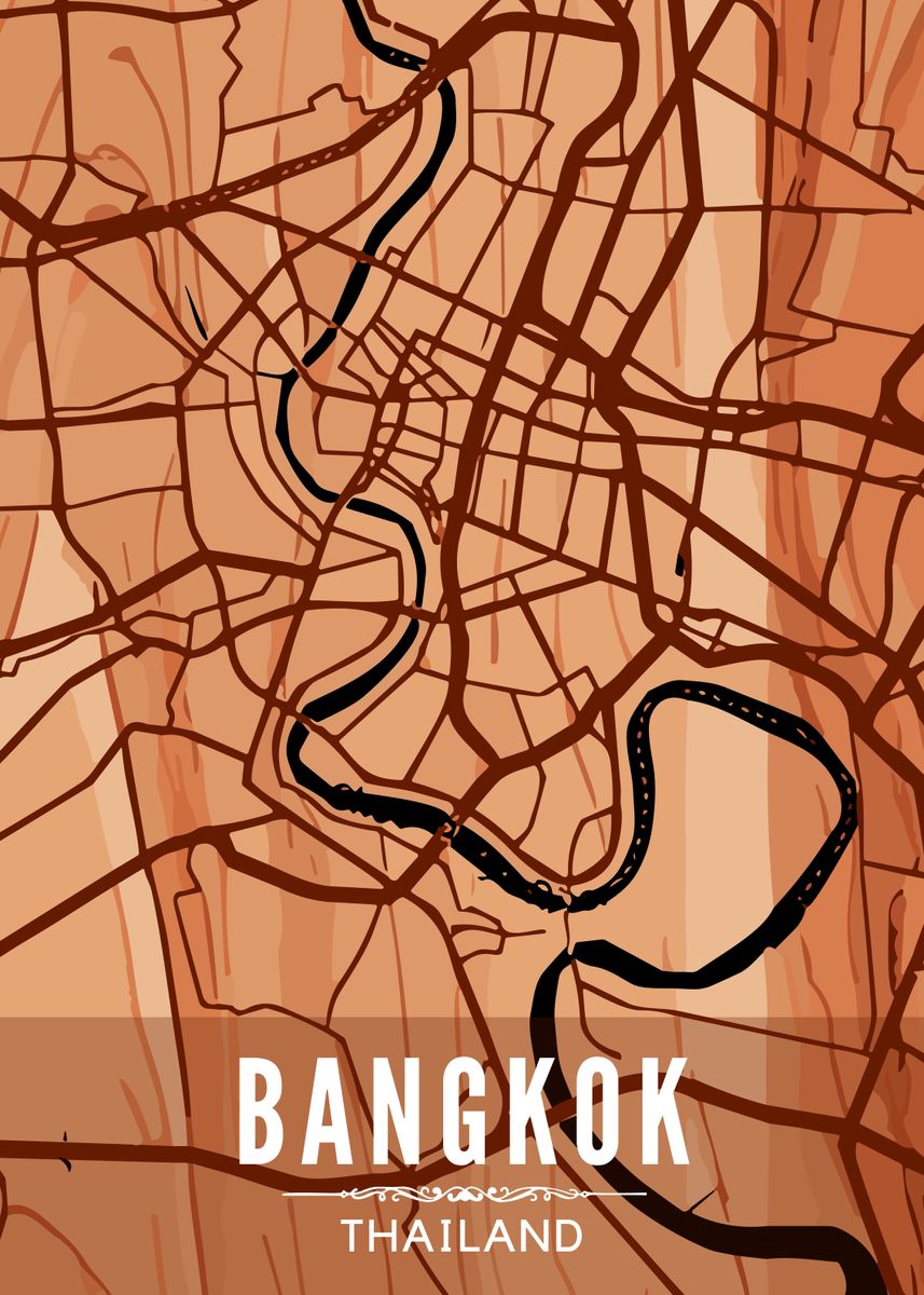 'Bangkok Map Wood Texture' Poster, picture, metal print, paint by Mark ...