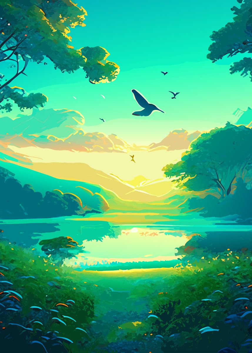 'Nature Landscape and Lake' Poster by crbn design | Displate