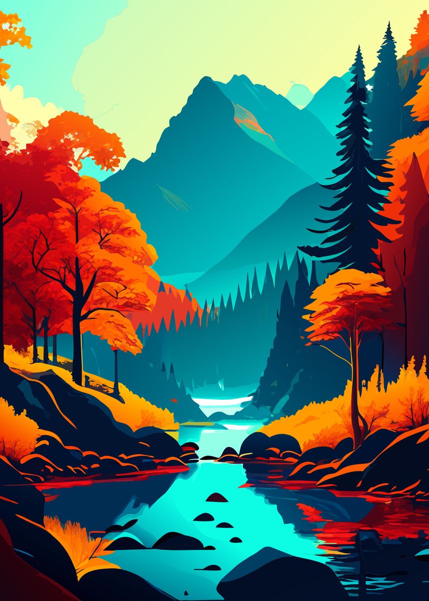 'Pastel Nature Landscape' Poster, picture, metal print, paint by crbn ...