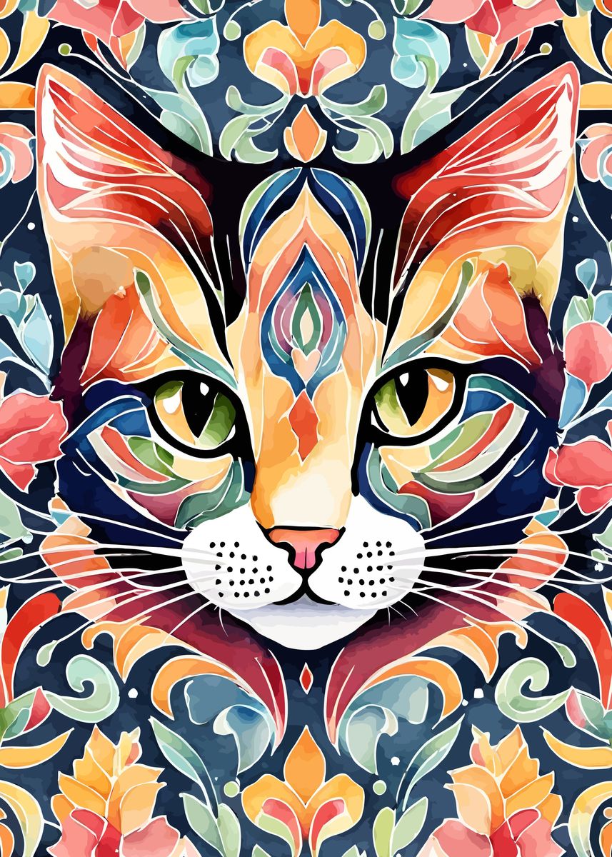 'Colorful Kitty Portrait' Poster, picture, metal print, paint by ...