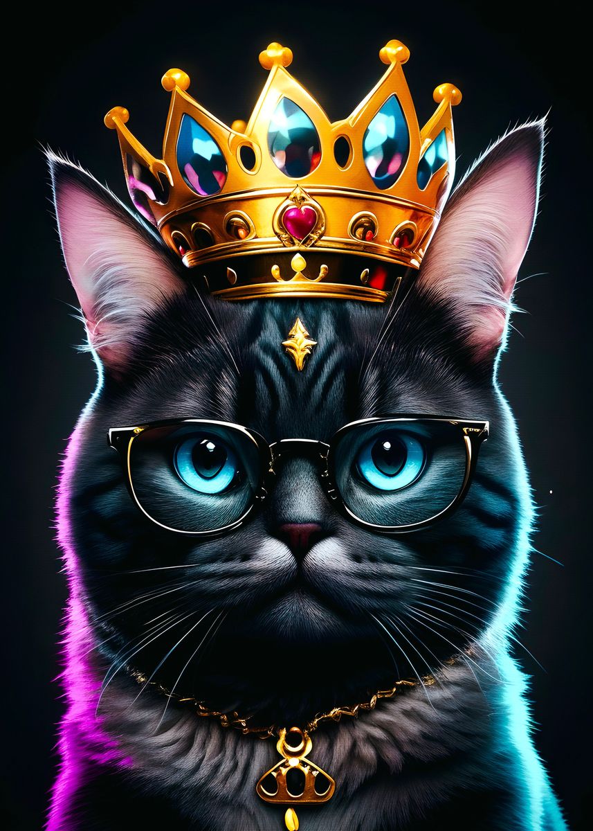 'King Black cat neon' Poster, picture, metal print, paint by Elz art ...