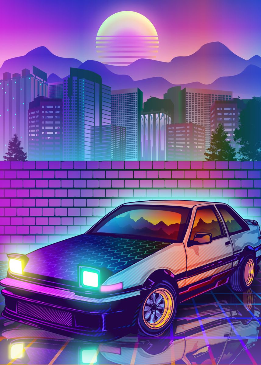 'Toyota ae86 cyber neon' Poster, picture, metal print, paint by ...