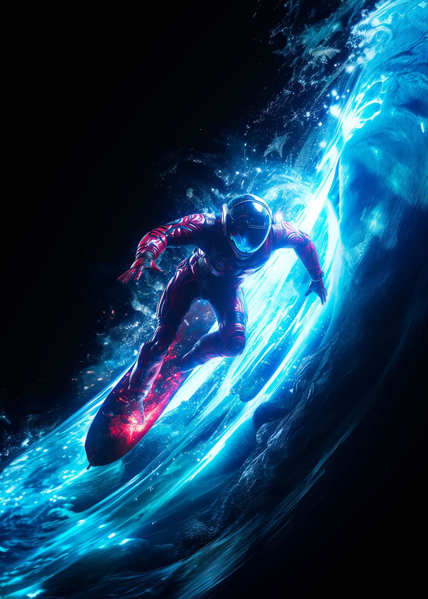 'Space surfer' Poster, picture, metal print, paint by Xi Designs | Displate