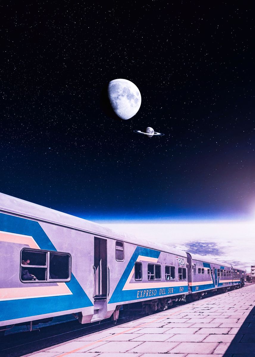 'Station and train to space' Poster, picture, metal print, paint by Gen ...