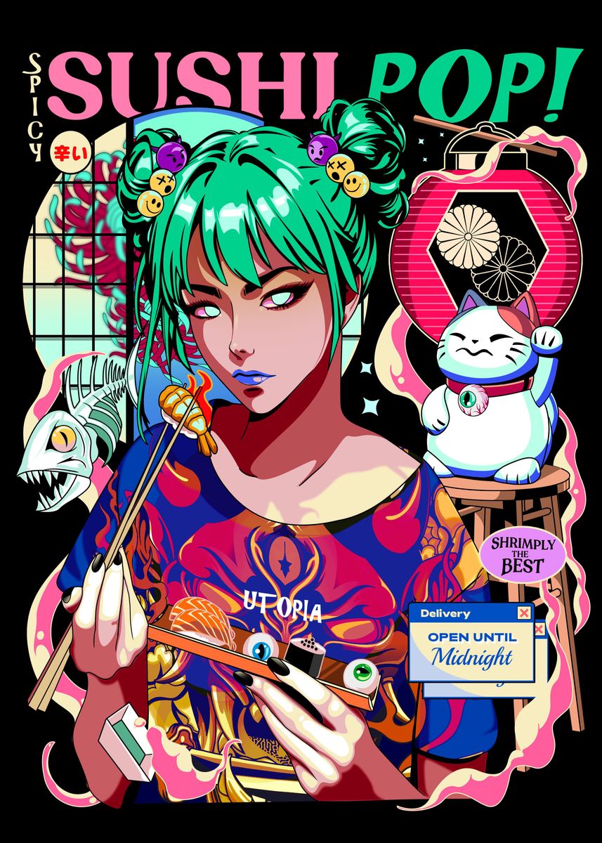 'Sushi Pop Girl Anime Food ' Poster, picture, metal print, paint by ...