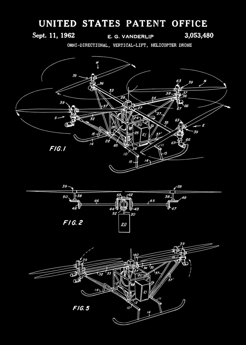 'Early Helicopter Drone' Poster, picture, metal print, paint by Sam Kal ...