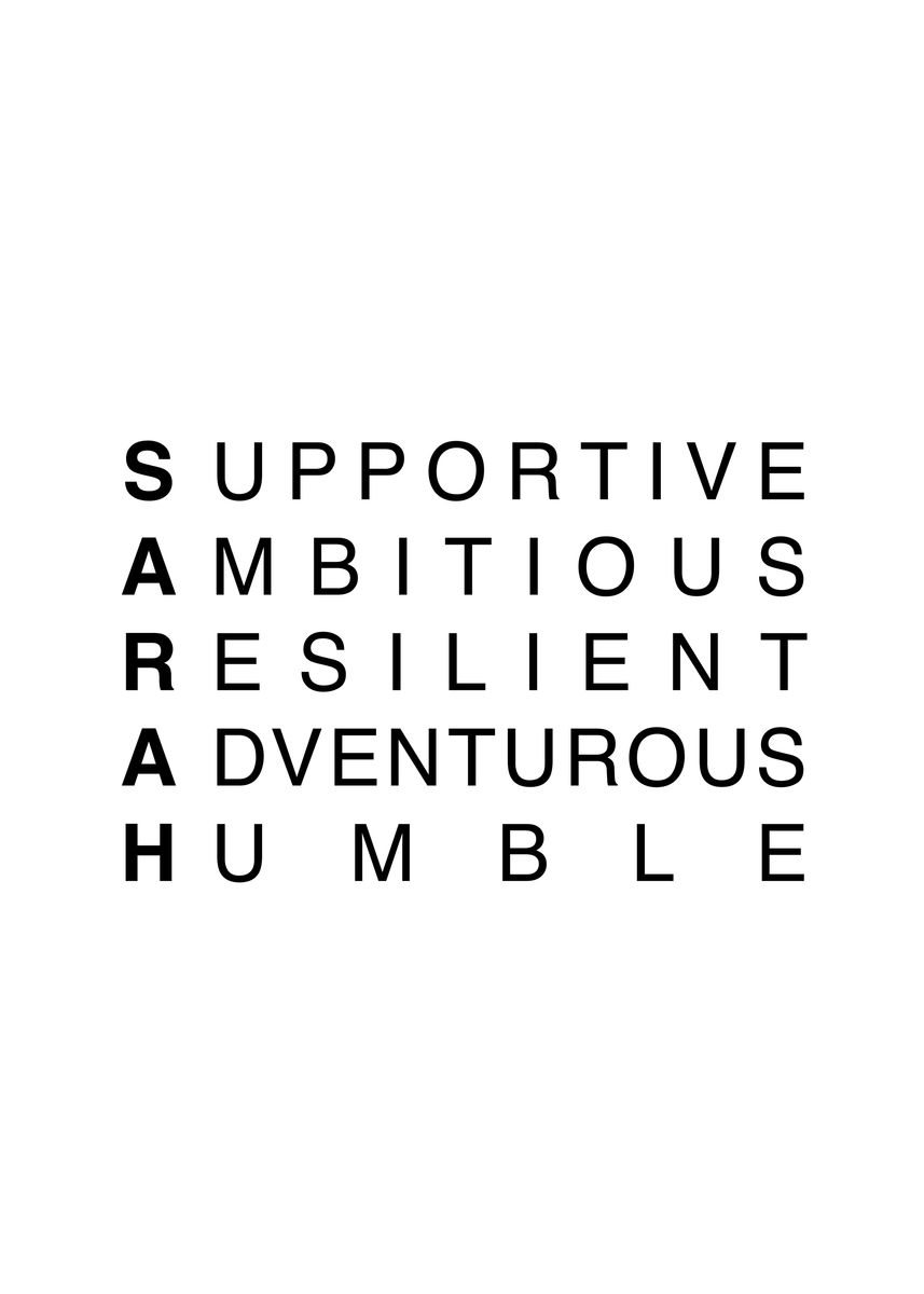 'SARAH' Poster, picture, metal print, paint by MINIMAL QUOTES | Displate