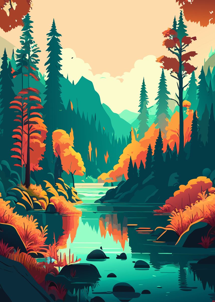 'Nature Forest Landscape' Poster, picture, metal print, paint by crbn ...