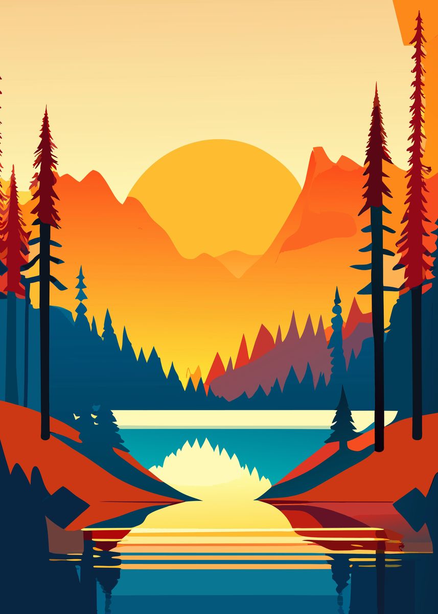 'Nature Lake Forest Mount' Poster, picture, metal print, paint by crbn ...