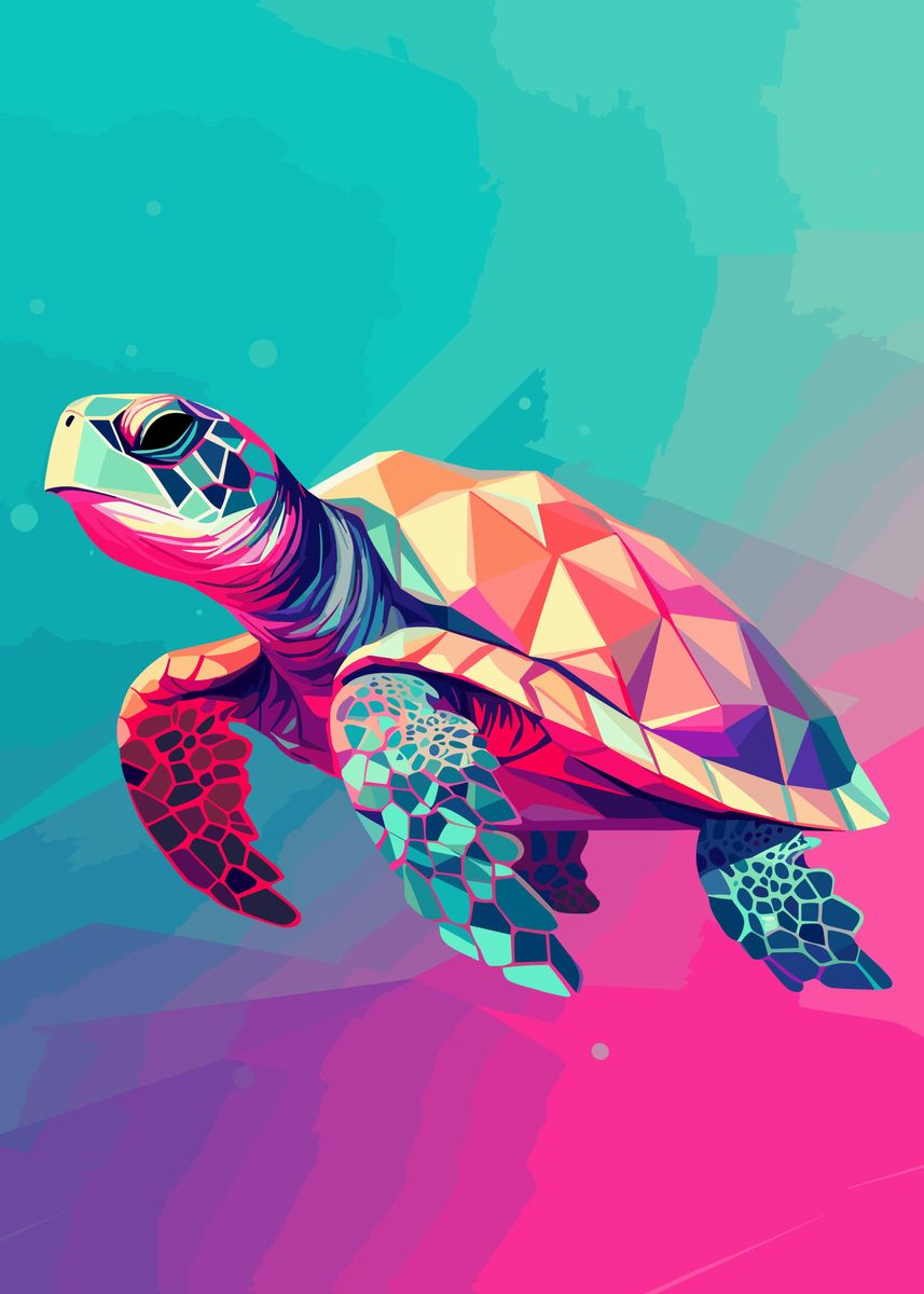 'Green and Pink Turtle' Poster, picture, metal print, paint by Wall Art ...