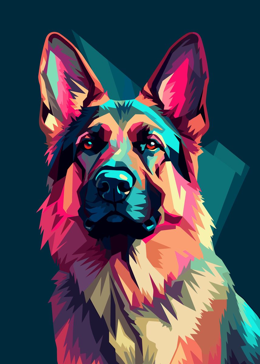 'Green and Pink Dog' Poster by Wall Art Physical | Displate