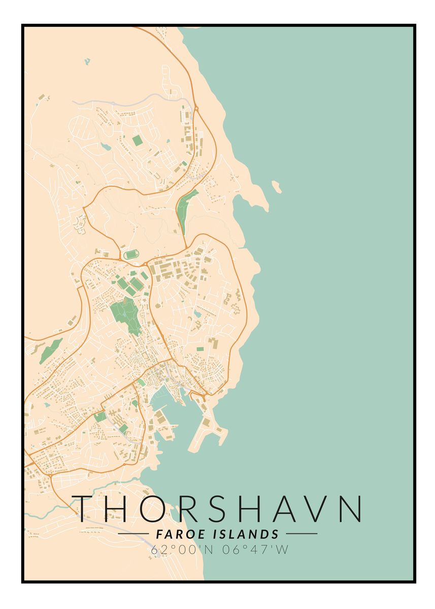 'Thorshavn Map' Poster, picture, metal print, paint by Posterium Wall ...