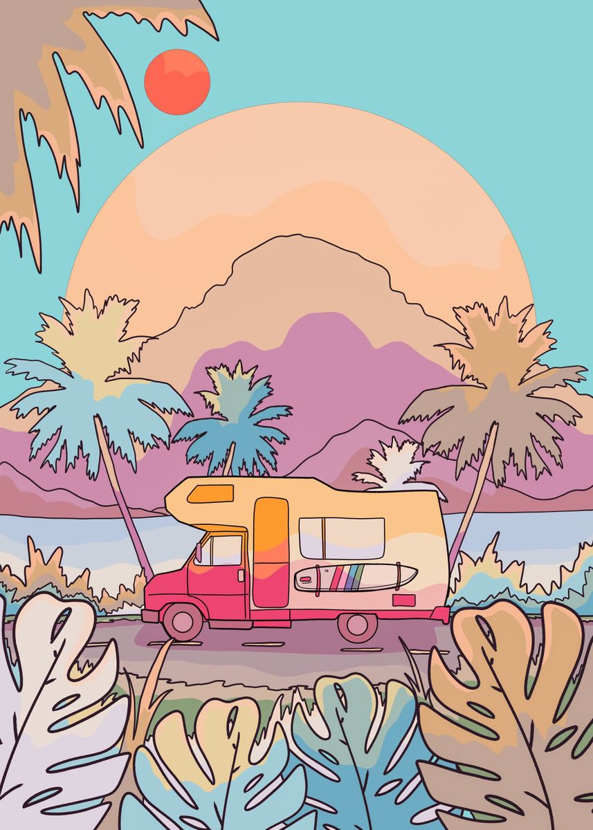 'Campervan travels' Poster, picture, metal print, paint by Steve Wade ...