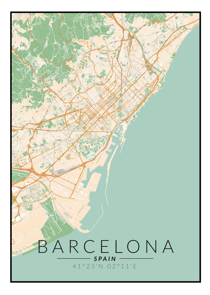 'Barcelona Map' Poster, picture, metal print, paint by Posterium Wall ...