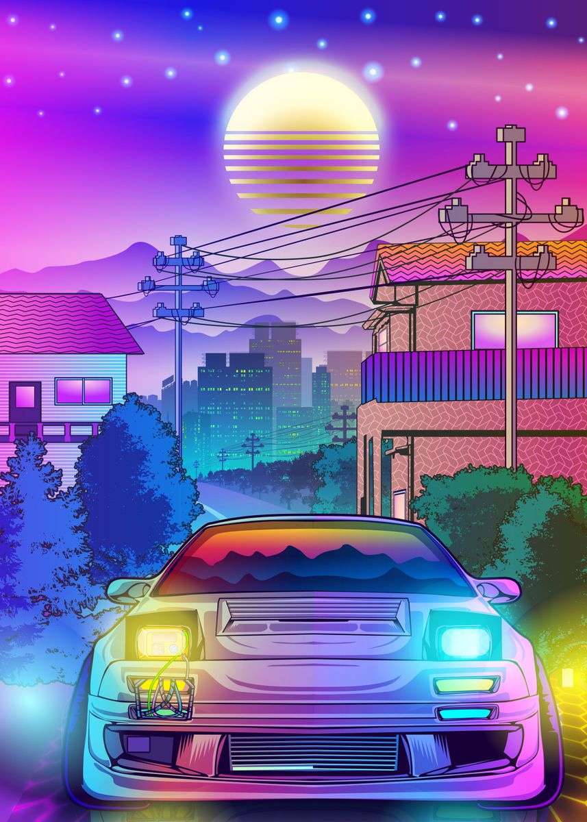 'mazda rx7 Synthwave ' Poster, picture, metal print, paint by Ilhamqrov ...