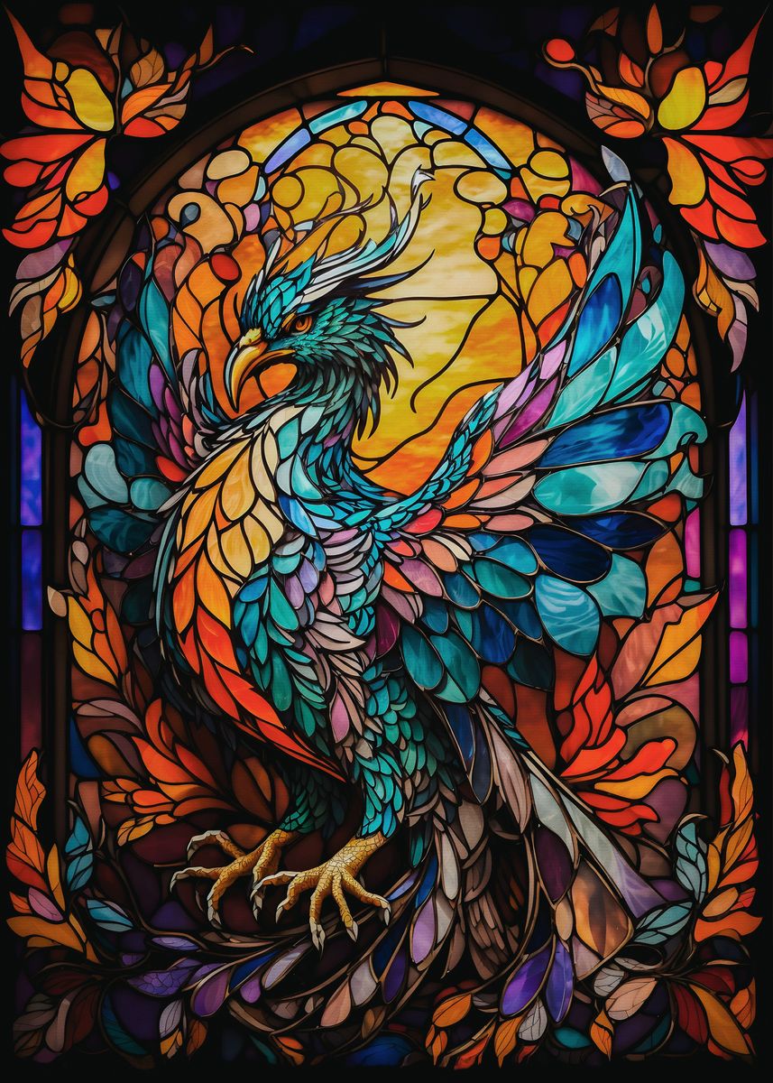 'Phoenix stained glass' Poster, picture, metal print, paint by Elz art ...