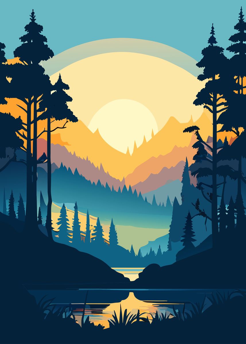 'Nature Sunset Landscape' Poster, picture, metal print, paint by crbn ...