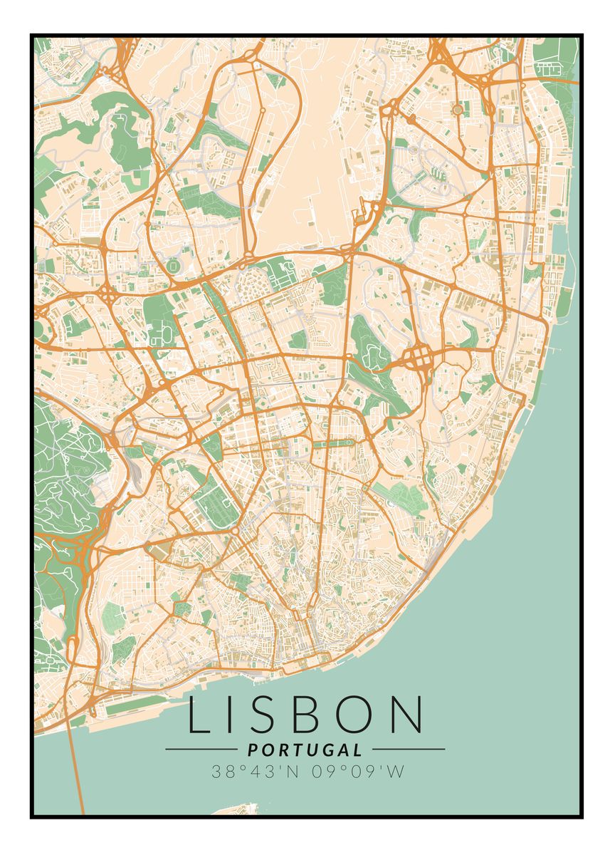 'Lisbon Map' Poster, picture, metal print, paint by Posterium Wall Art ...