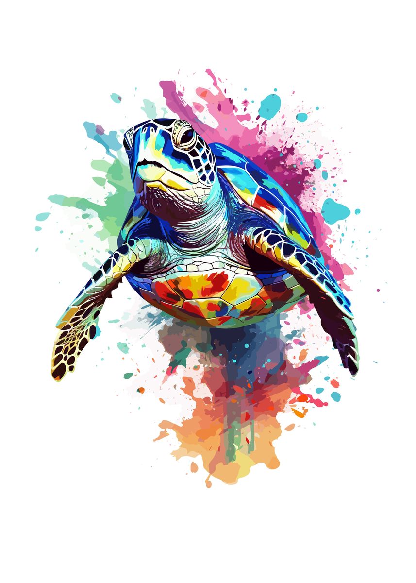 'Rainbow Paint Turtle' Poster, picture, metal print, paint by Wall Art ...