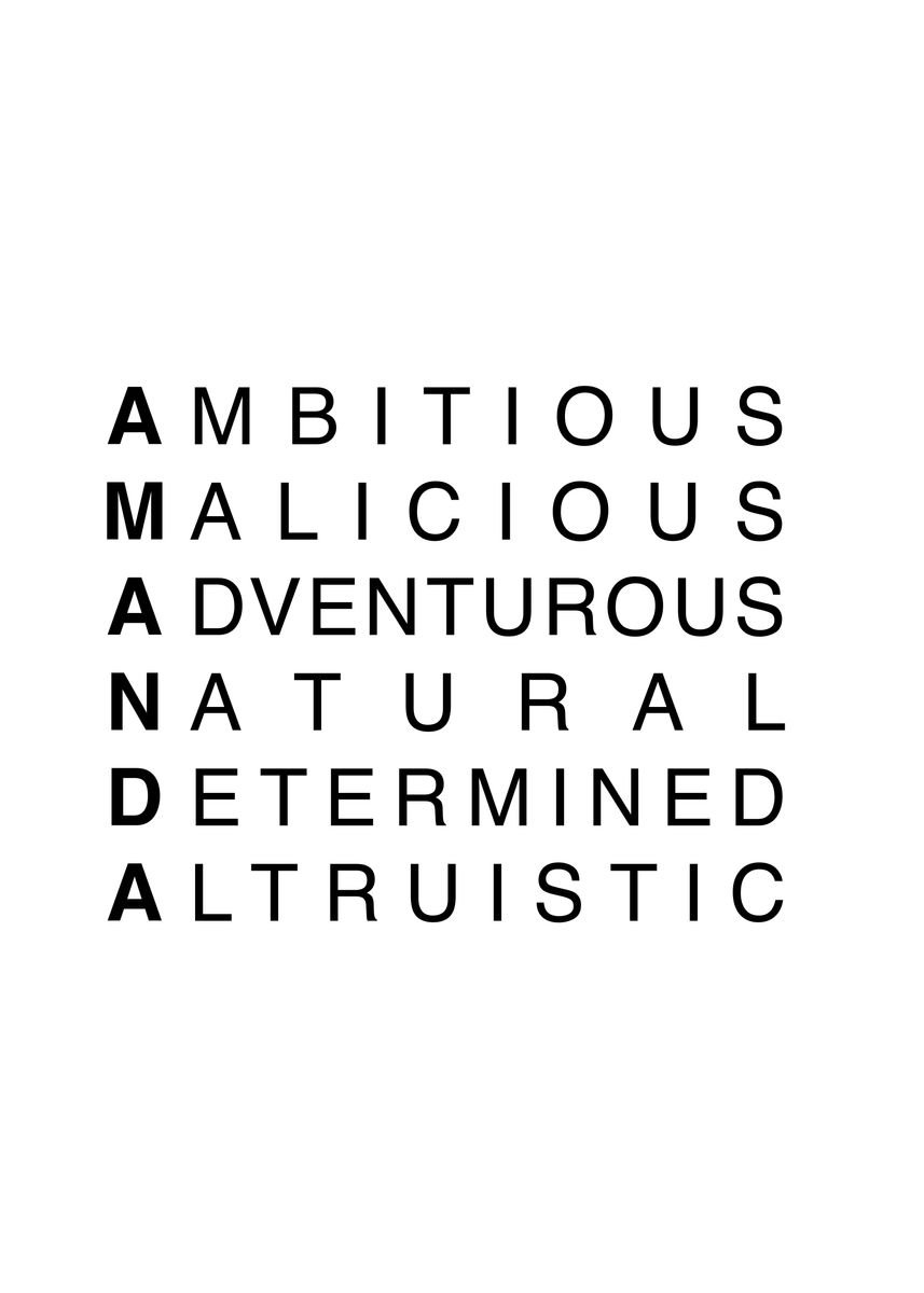 'AMANDA' Poster, picture, metal print, paint by MINIMAL QUOTES | Displate