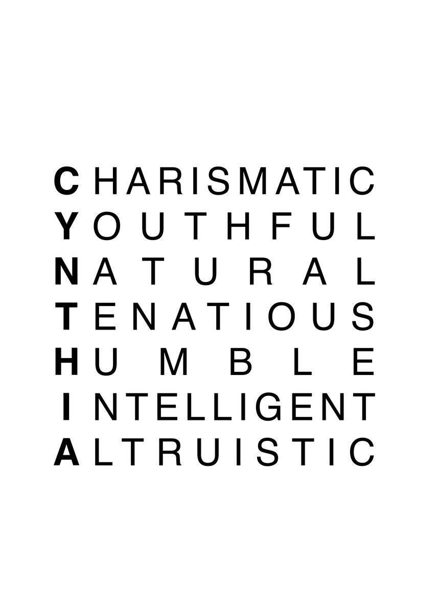 'CYNTHIA' Poster, picture, metal print, paint by MINIMAL QUOTES | Displate