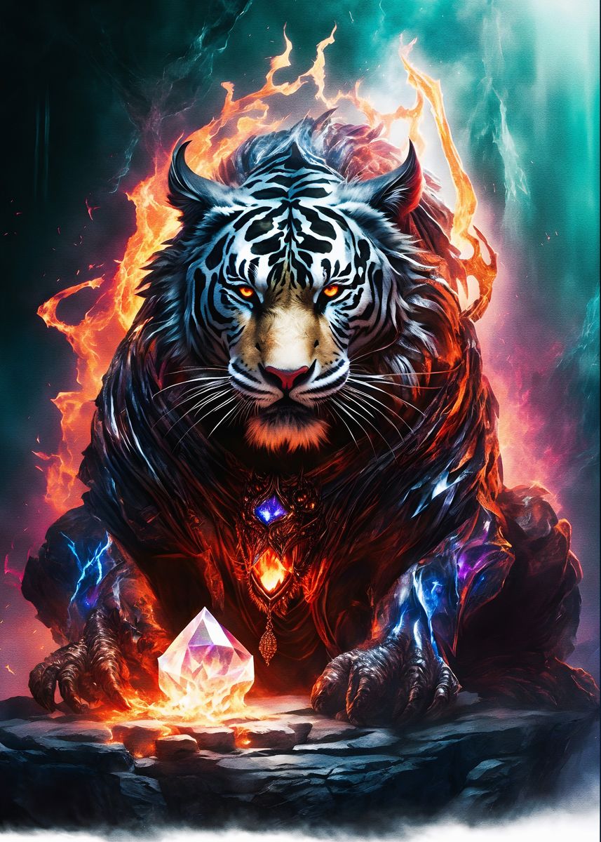 'regal tiger of steel fire' Poster, picture, metal print, paint by ...