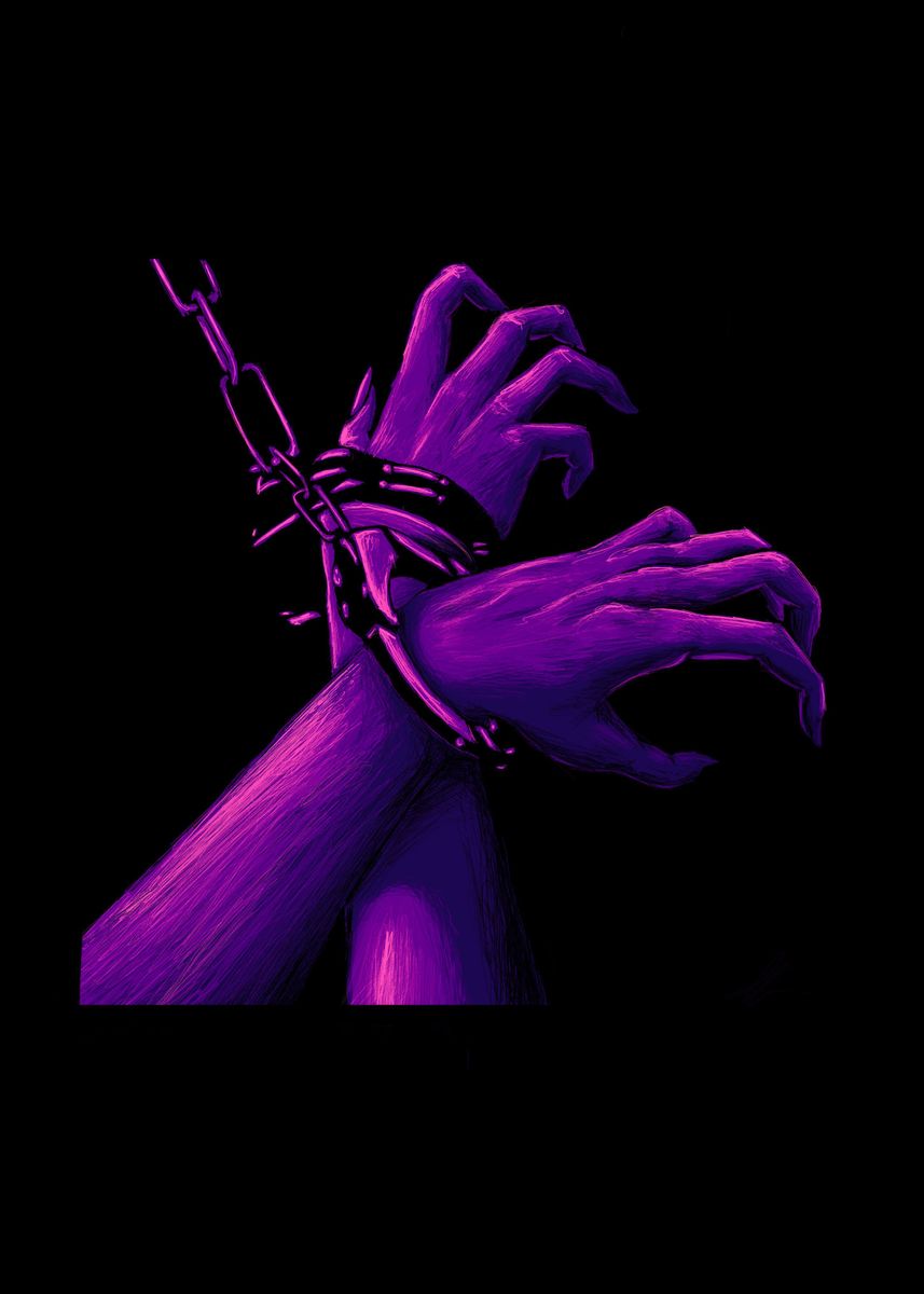 'Purple handcuffed hands' Poster, picture, metal print, paint by Leo ...