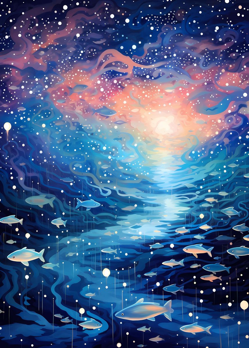 'Cosmic School of Fish' Poster, picture, metal print, paint by Frank ...