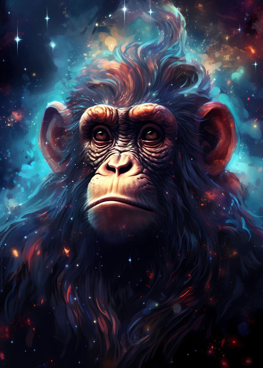 'Cosmic Starry Monkey' Poster, picture, metal print, paint by Frank ...